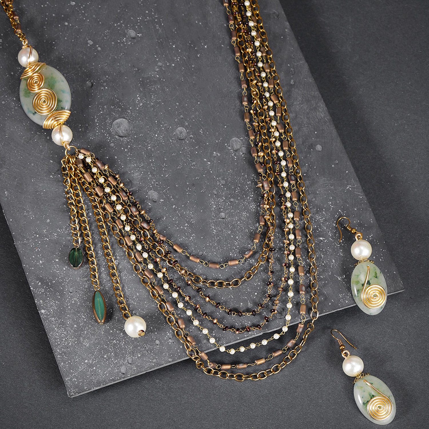 intricately gold plated string necklace set for women